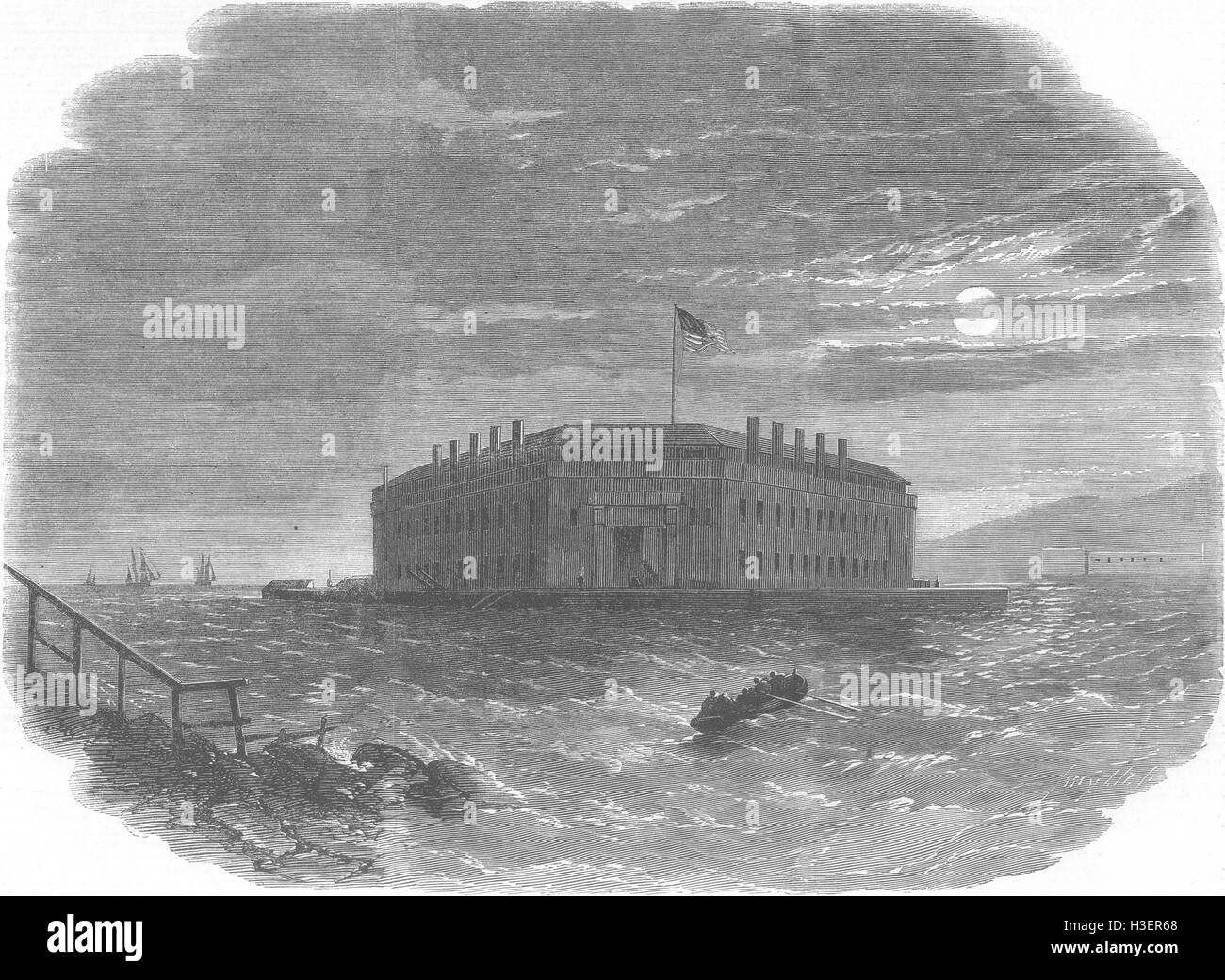 NEW YORK Civil War Fort Lafayette holding POWs 1862. Illustrated London ...