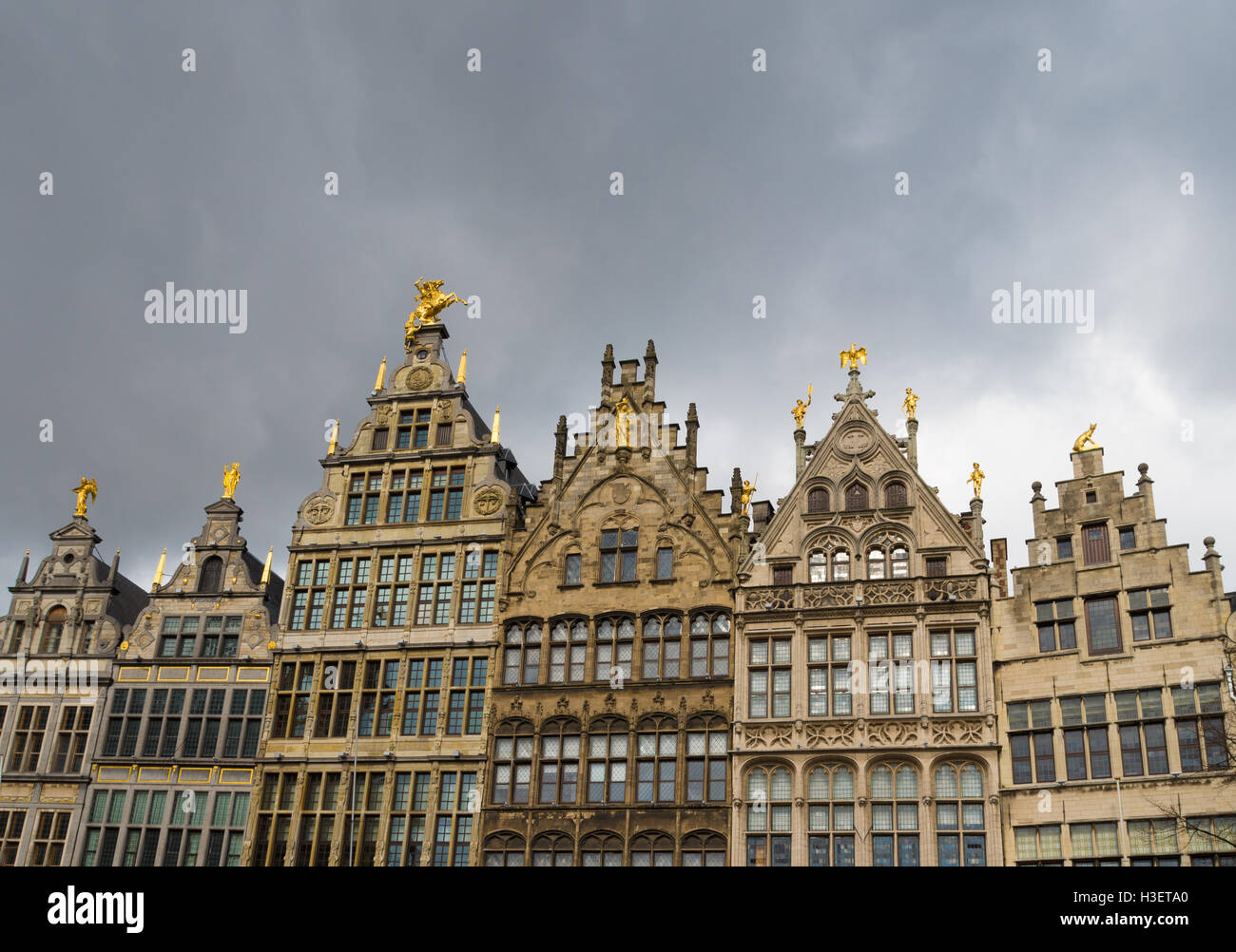 facades of monumental houses at the grand market square in antwerp ...