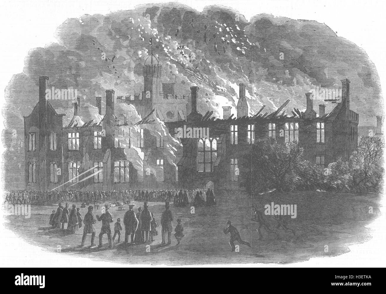 IRELAND West wing, Queen's College, Cork, burnt down 1862. Illustrated ...