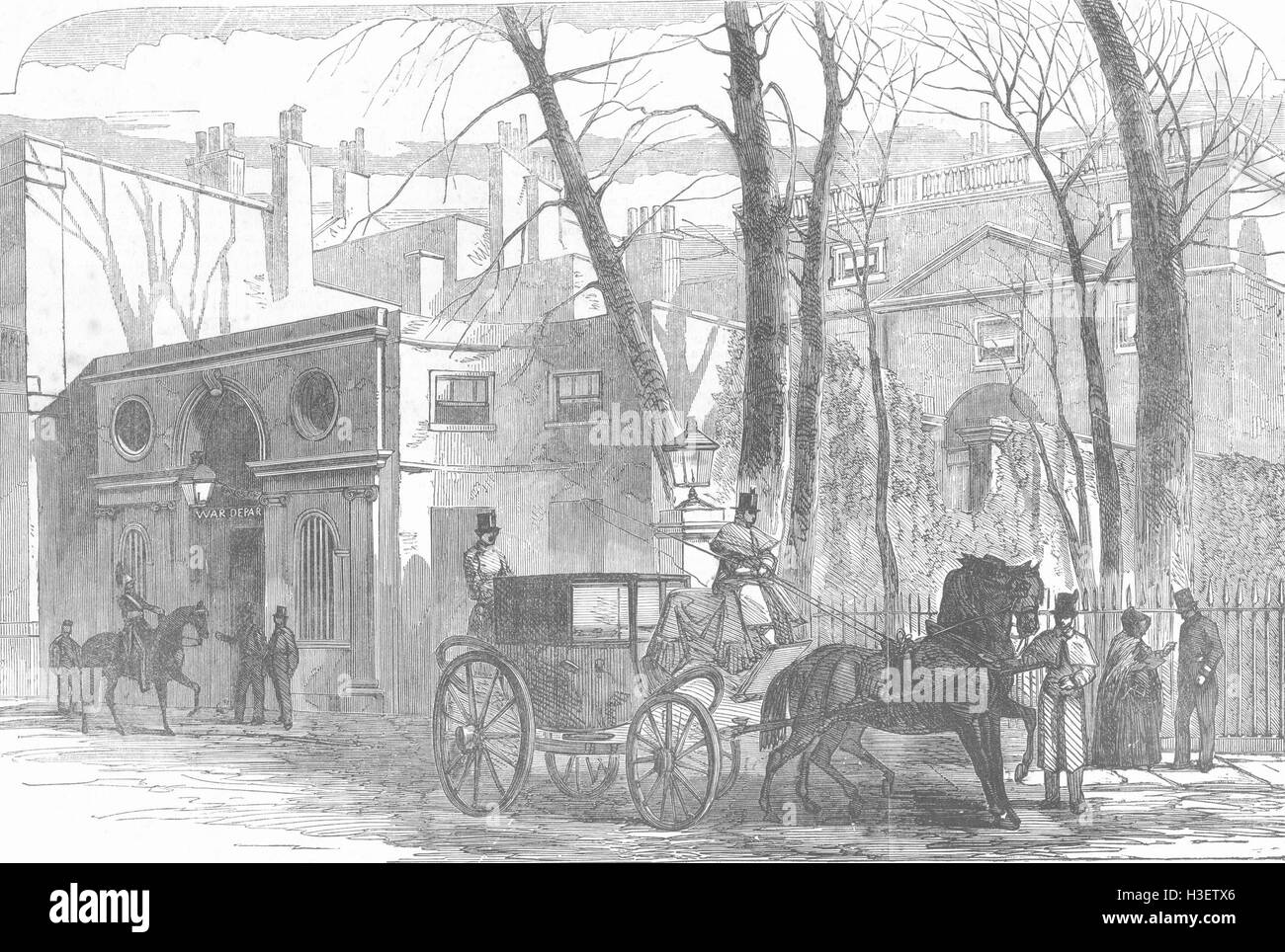 LONDON Pembroke House, Whitehall Gdns, War office 1854. Illustrated ...