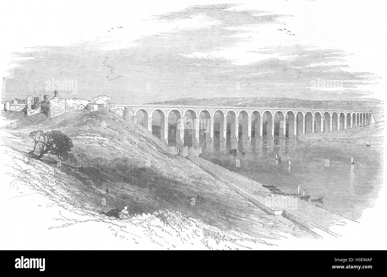 NORTHUMBS Railway viaduct over Tweed, Berwick 1850. Illustrated London ...