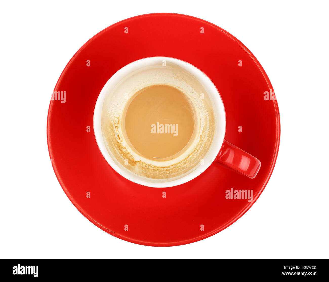 One empty finished morning latte cappuccino or macchiato coffee with ...