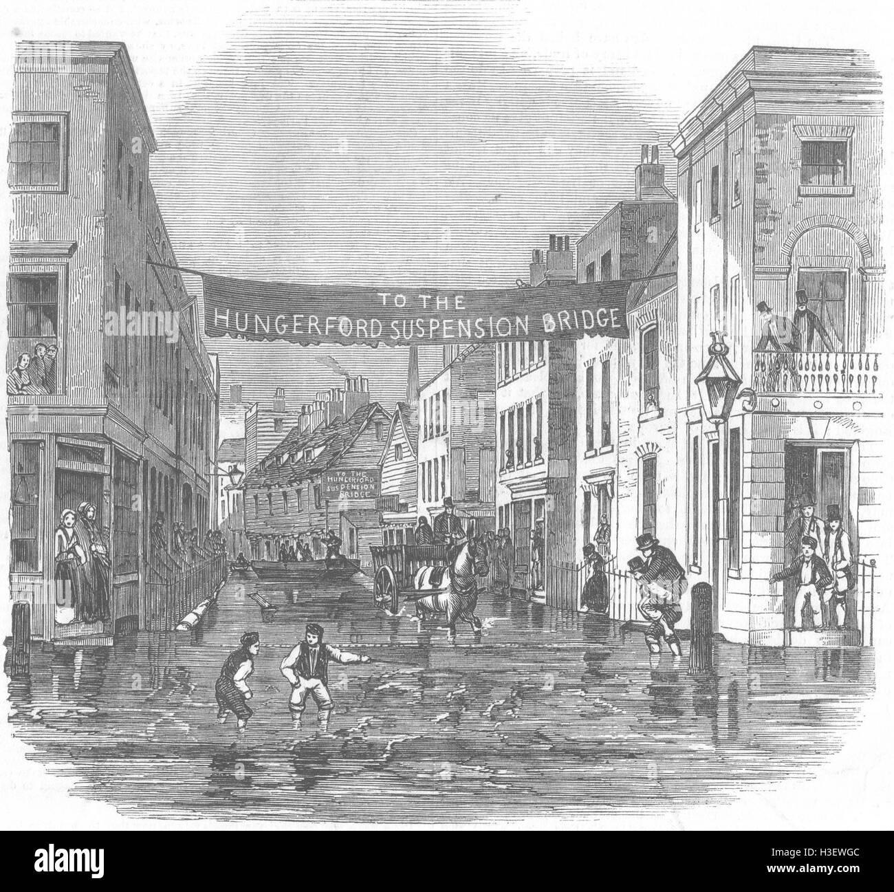 LONDON Thames flooding-Vine St, York Rd, Lambeth 1850. Illustrated ...