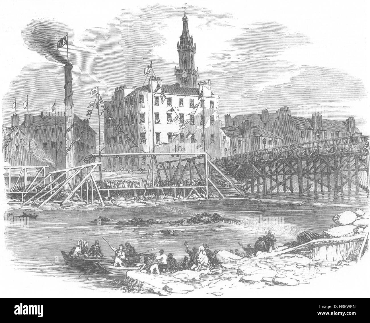 SCOTLAND Laying keystone, Victoria Bridge, Glasgow 1851. Illustrated ...