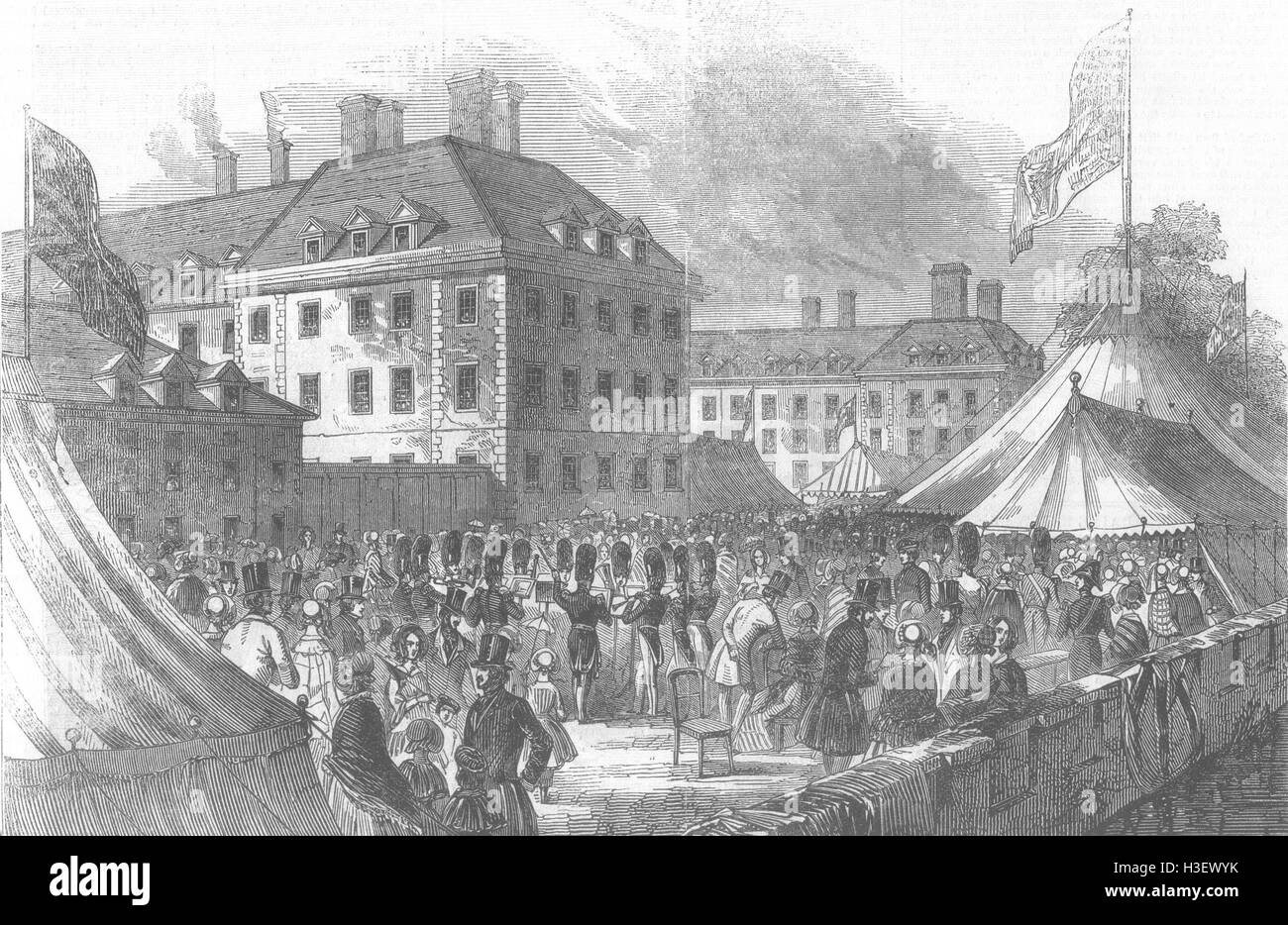 LONDON The great lawn and tent, Chelsea Hospital 1846. Illustrated ...