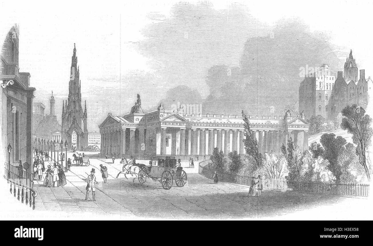 SCOTLAND Edinburgh-Royal Inst, & Scott Monument 1845. Illustrated ...