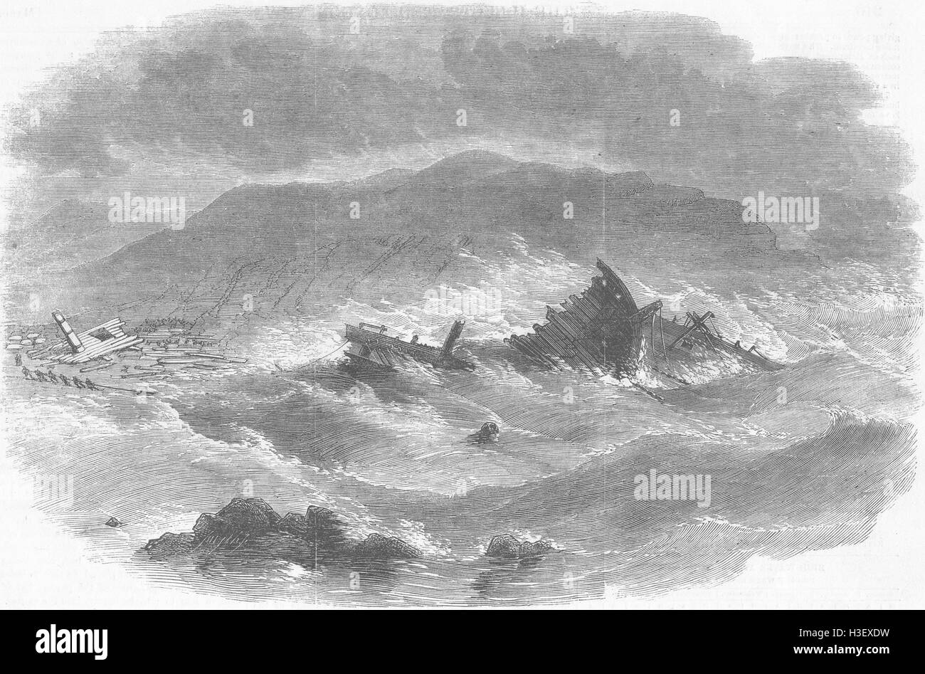 WALES Wreck of the John Bannerman, off Holyhead 1855. Illustrated ...