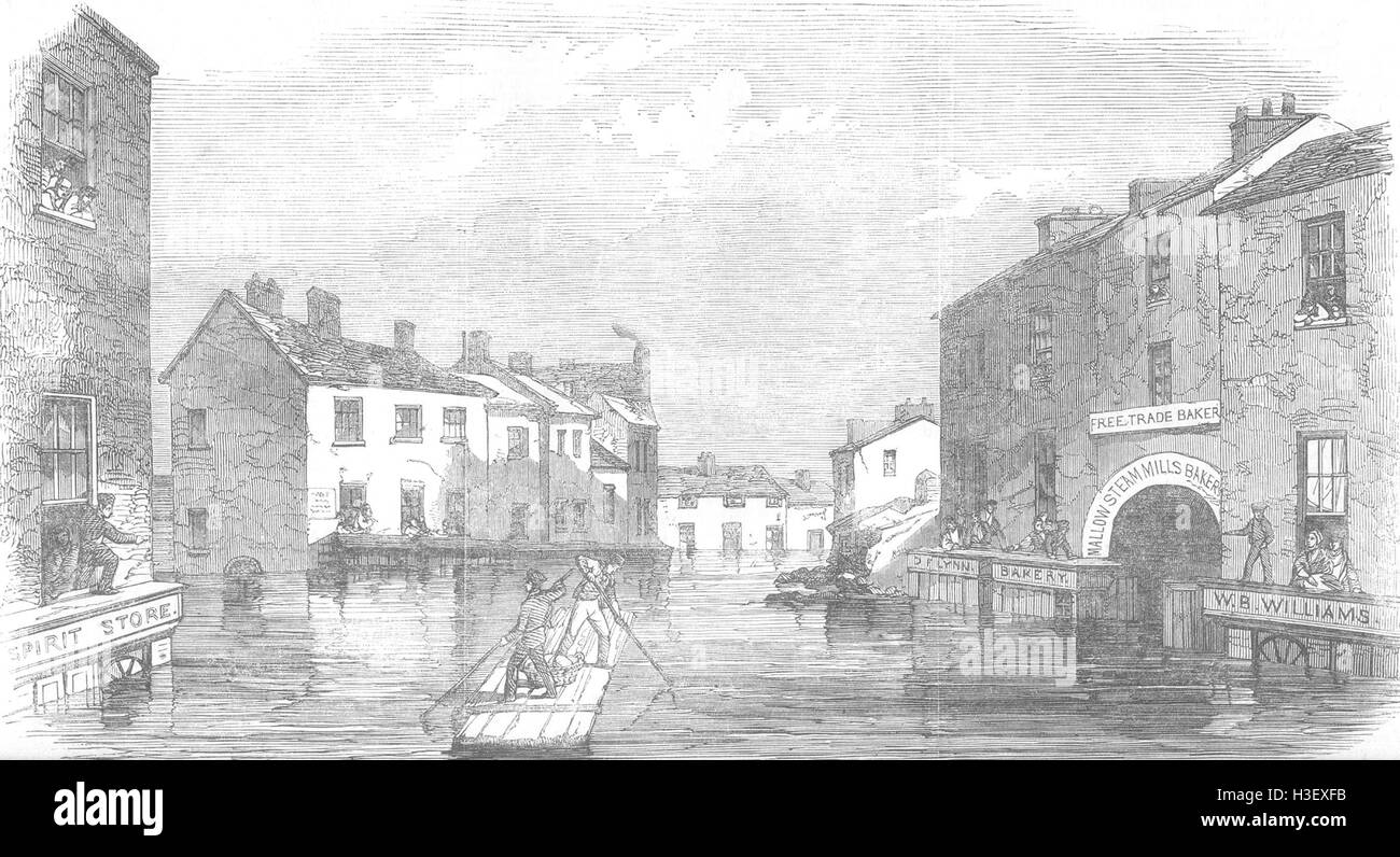 IRELAND Main St, Mallow, during recent flood 1853. Illustrated London ...