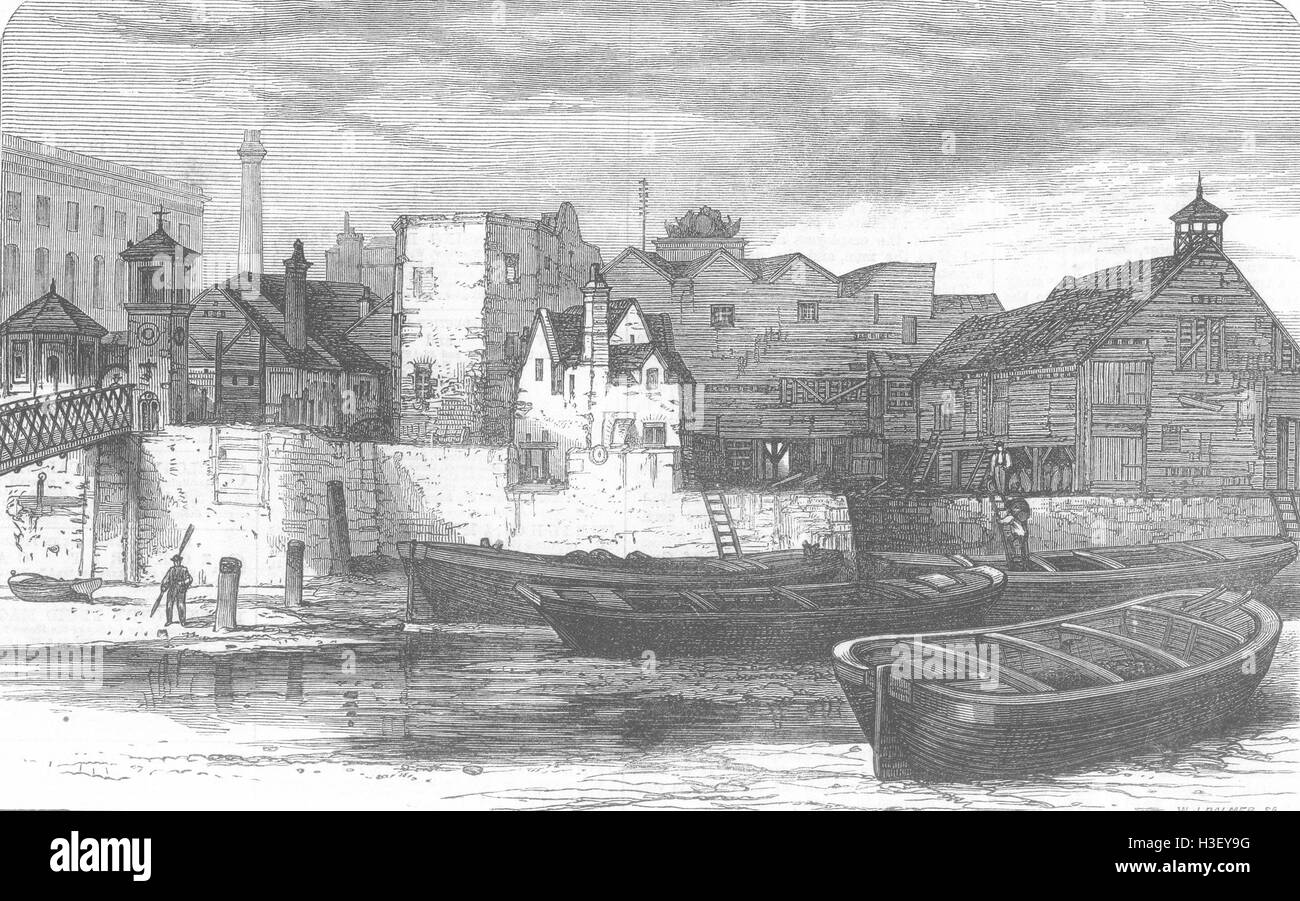 LONDON Old houses at Nine-Elms, Lambeth 1871. Illustrated London News ...