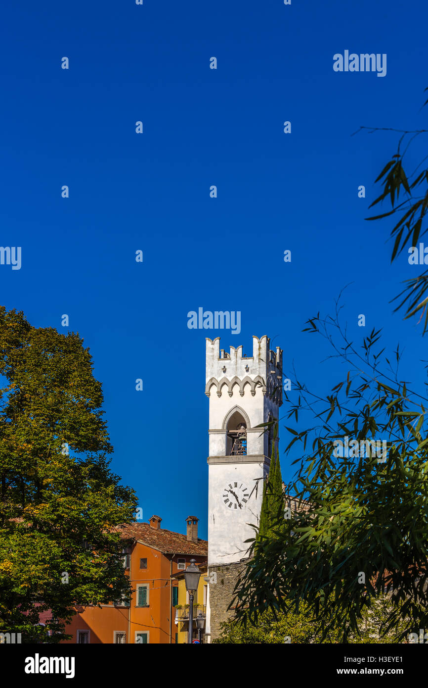 white civic clock tower in Italy Stock Photo - Alamy