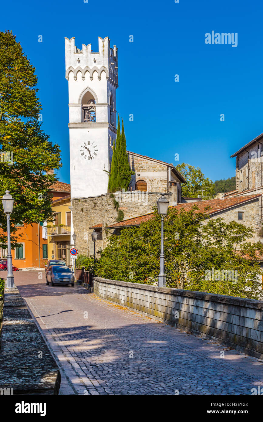 white civic clock tower in Italy Stock Photo - Alamy