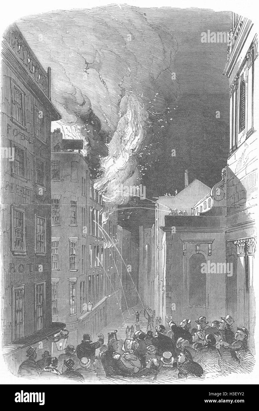 LONDON fire, lower Thames St, evening 1849. Illustrated London News ...
