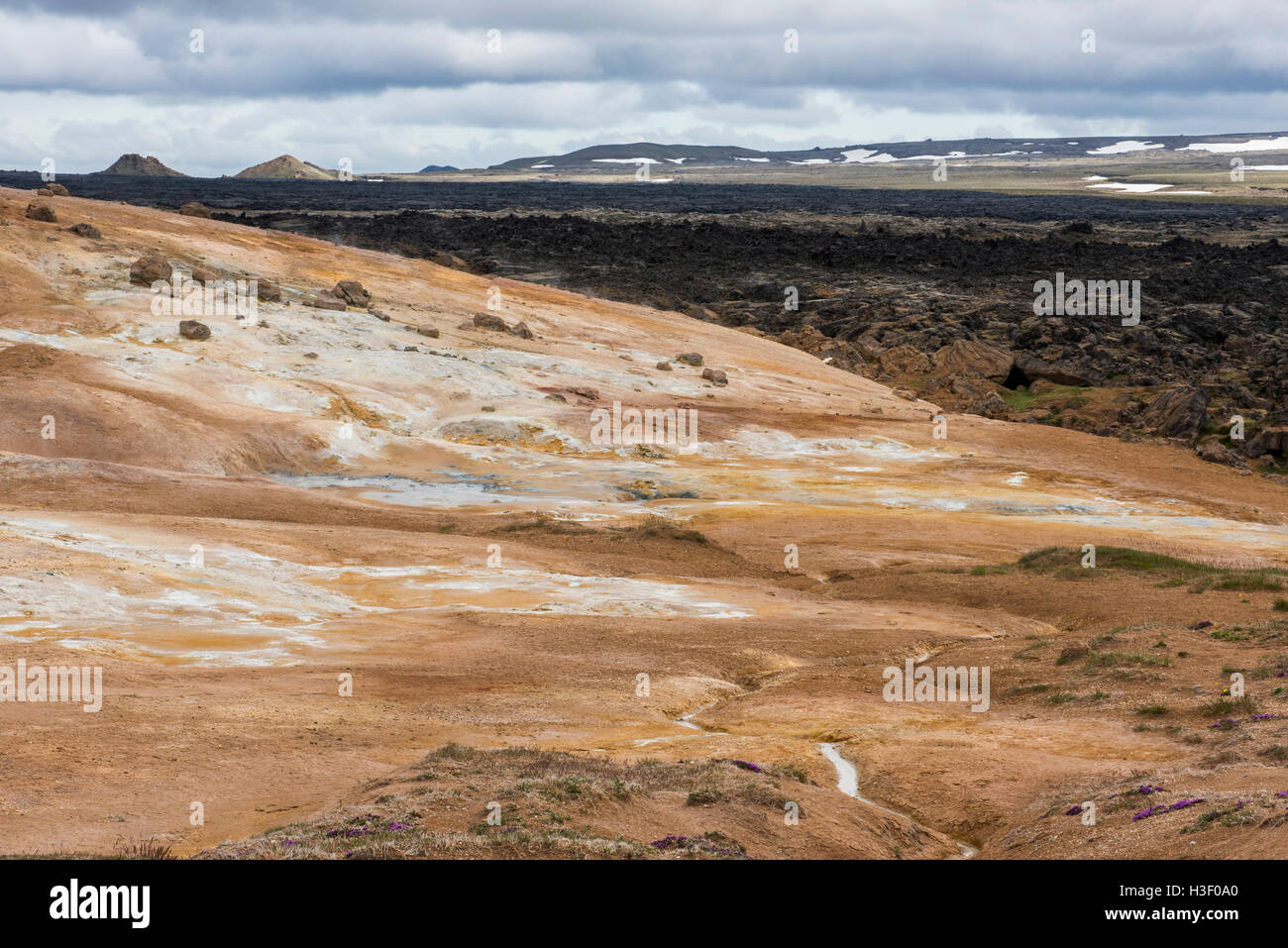Geothermal landscape Krafla on Iceland with red dirt, steam and a hot ...