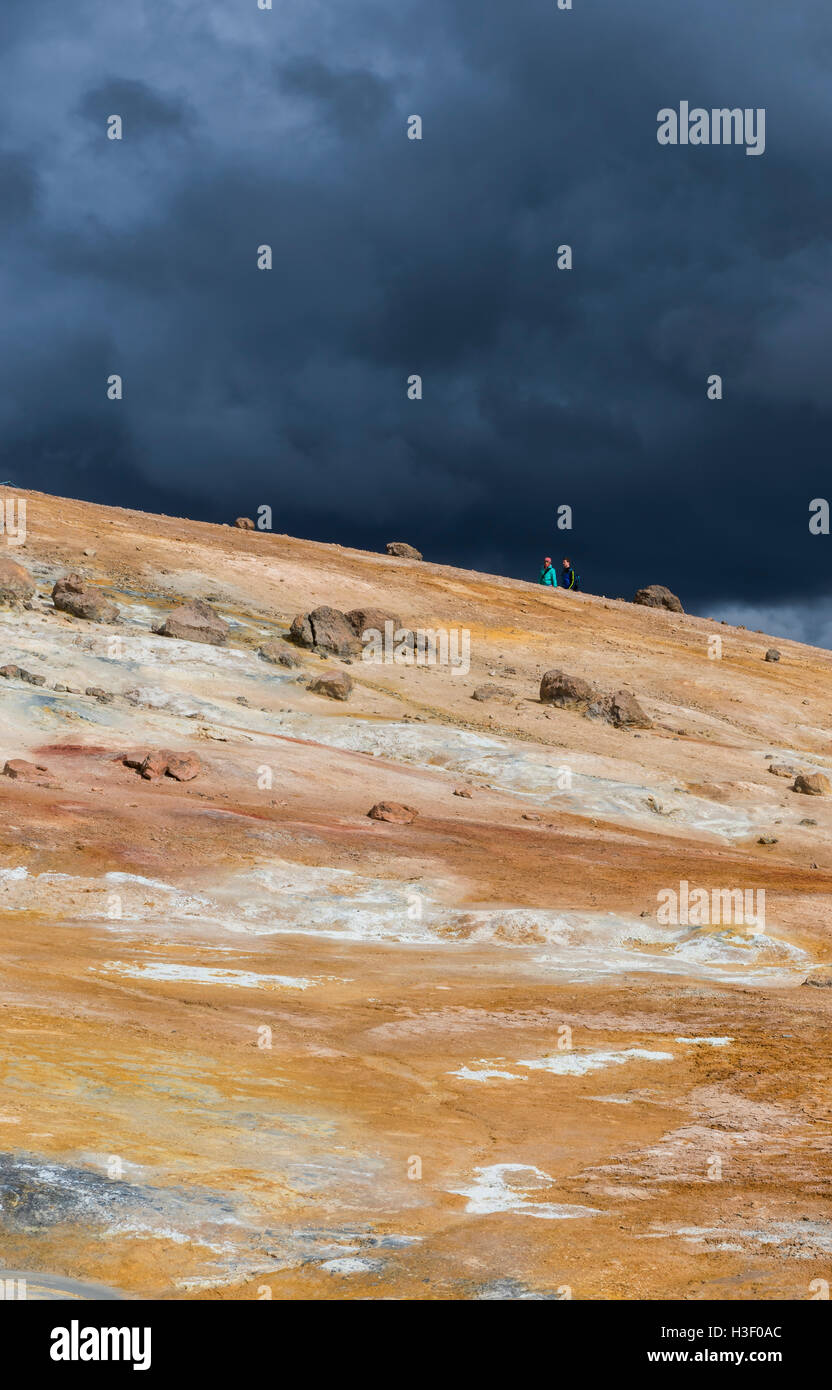 Geothermal landscape Krafla on Iceland with red dirt, a hot water ...