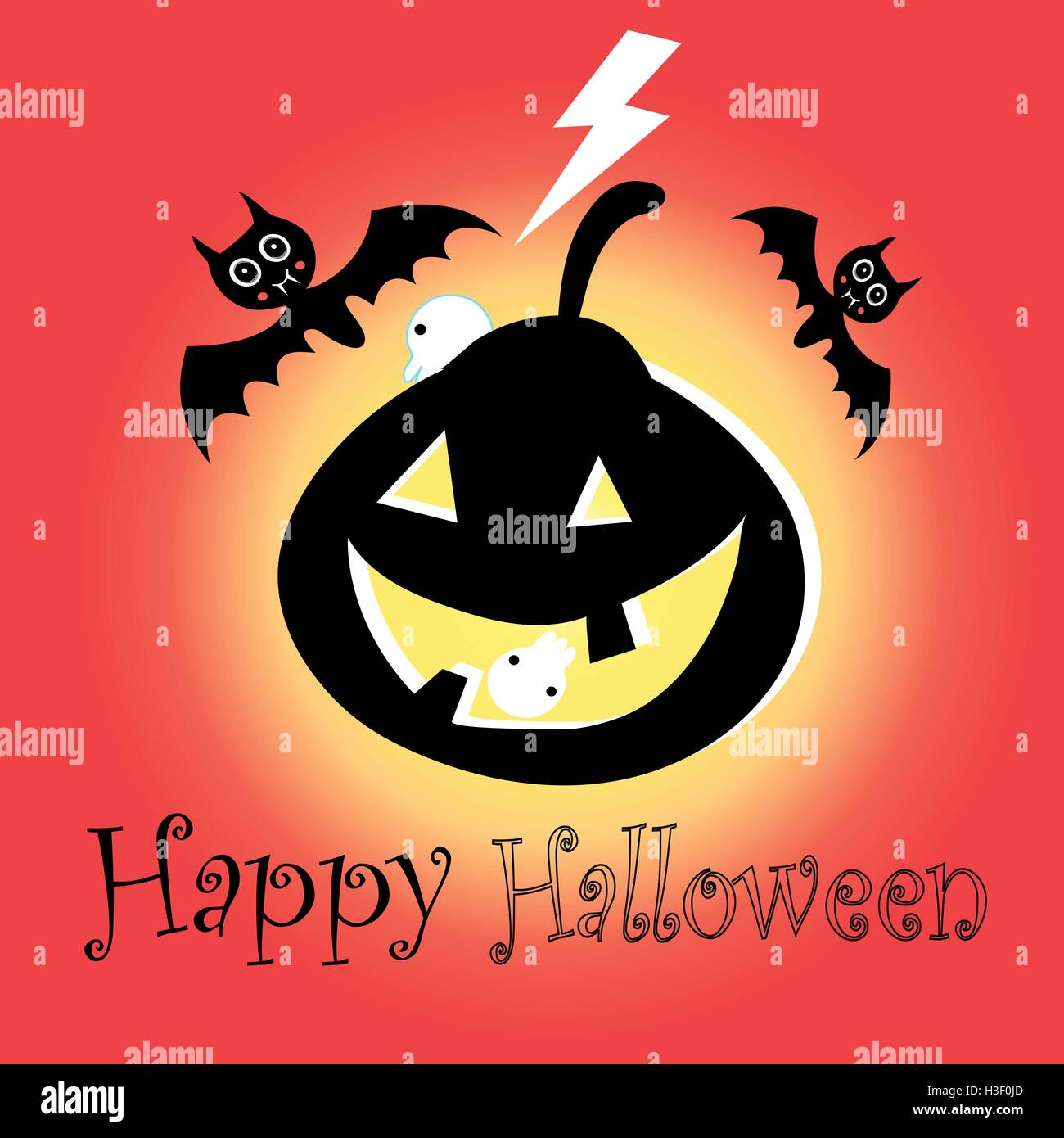 Poster for Halloween with bats and pumpkins on a fiery background Stock ...