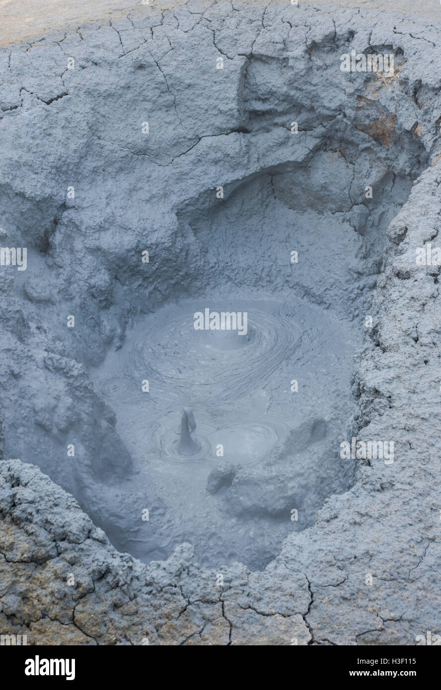 Geothermal landscape Hverarond on Iceland with boiling mud pit with ...