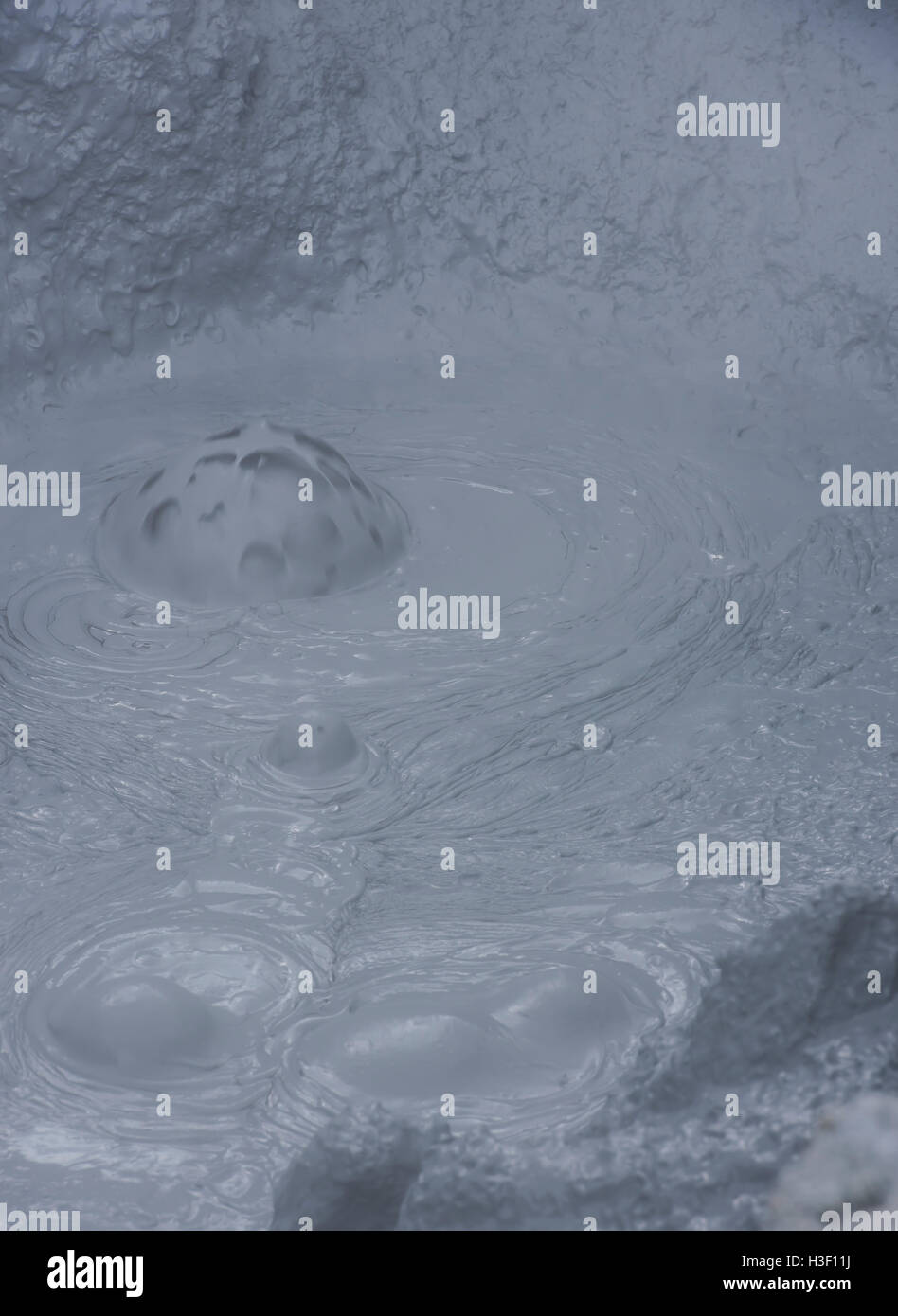 Geothermal landscape Hverarond on Iceland with boiling mud pit with ...