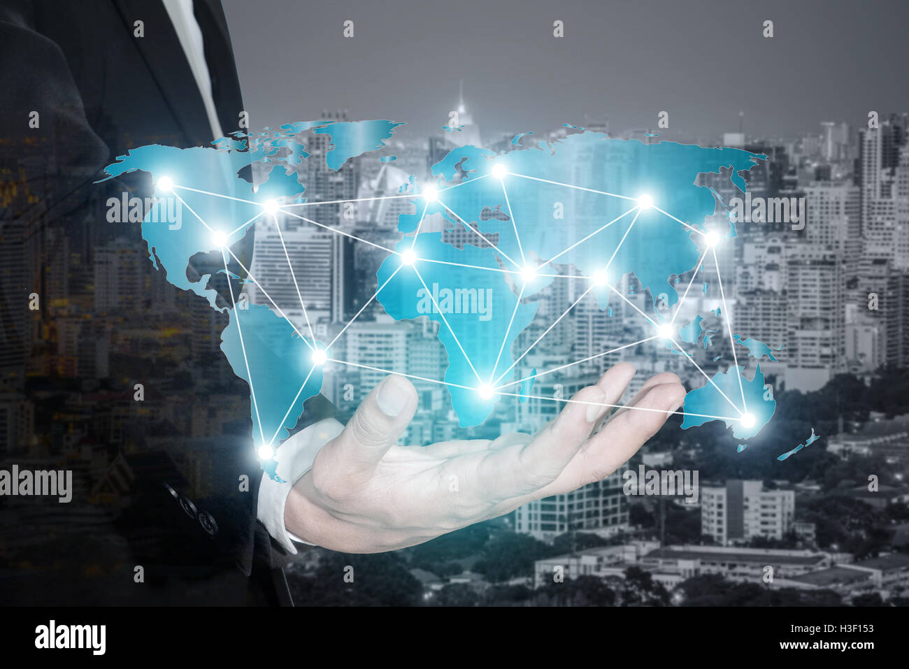 Global network connection map on hand of businessman for partnership ... Global network connection map on hand of businessman for partnership ...