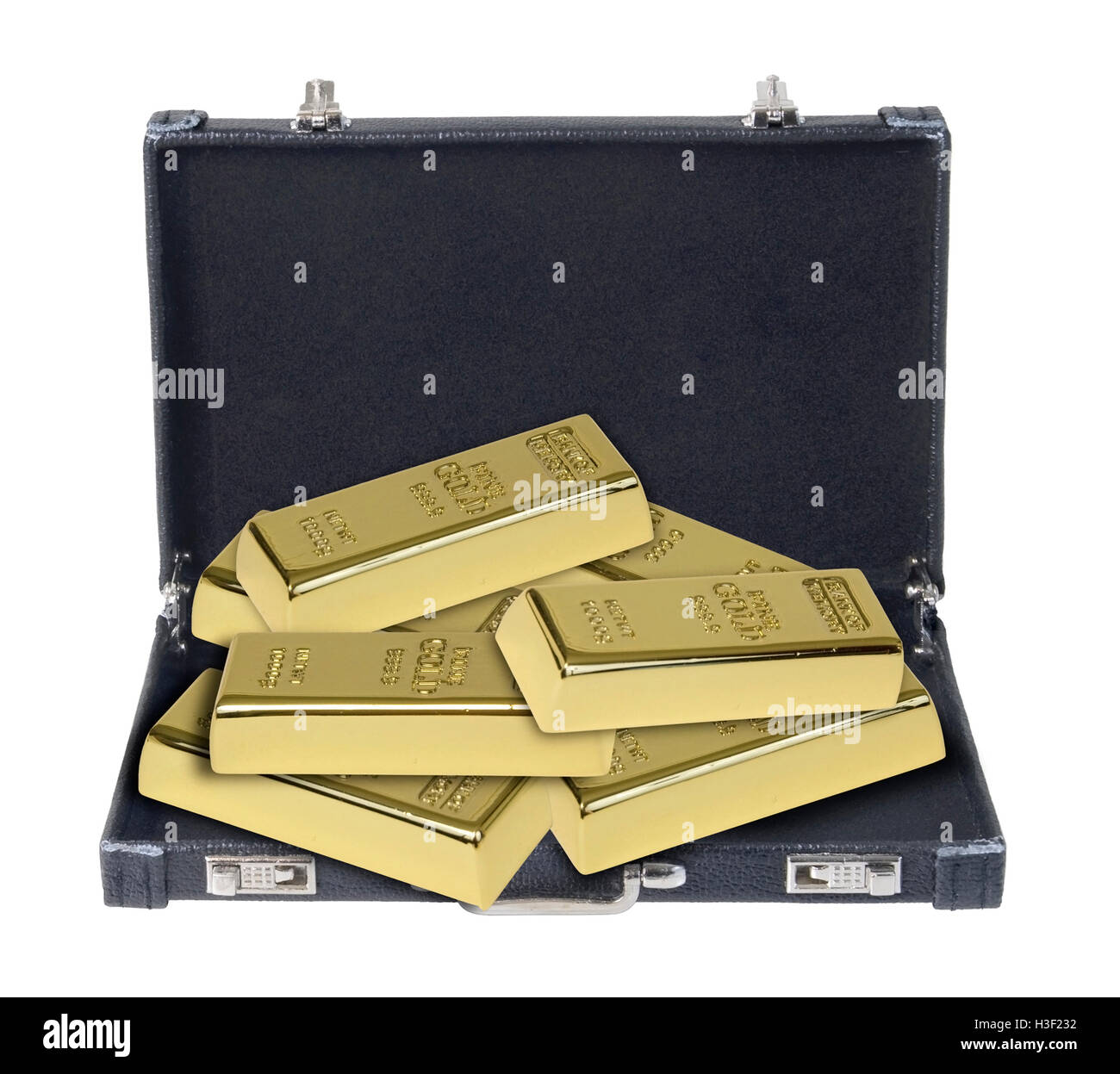 Leather briefcase used to carry items to the office full of gold bars ...