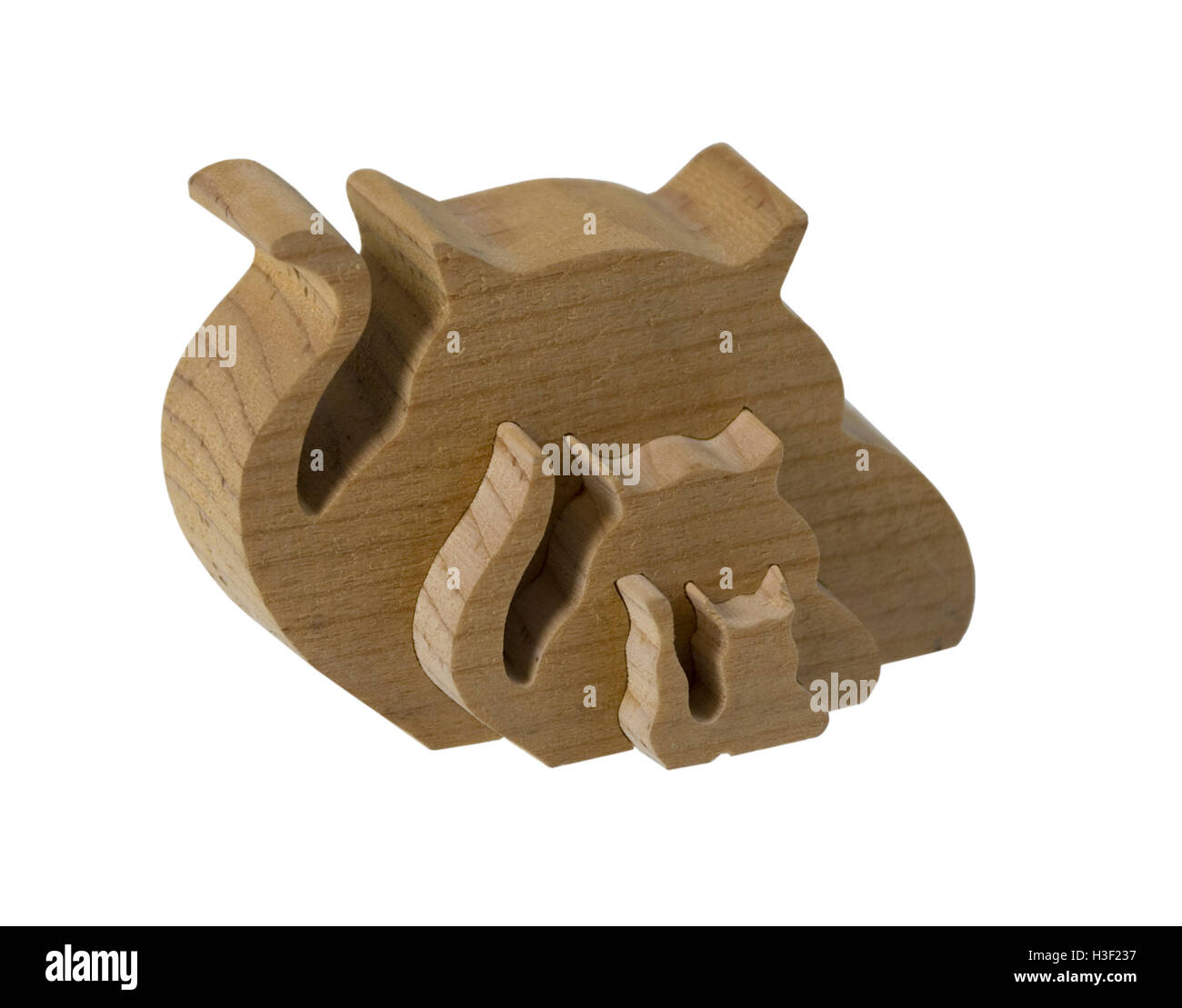 Wooden interlocking wooden cats - path included Stock Photo - Alamy