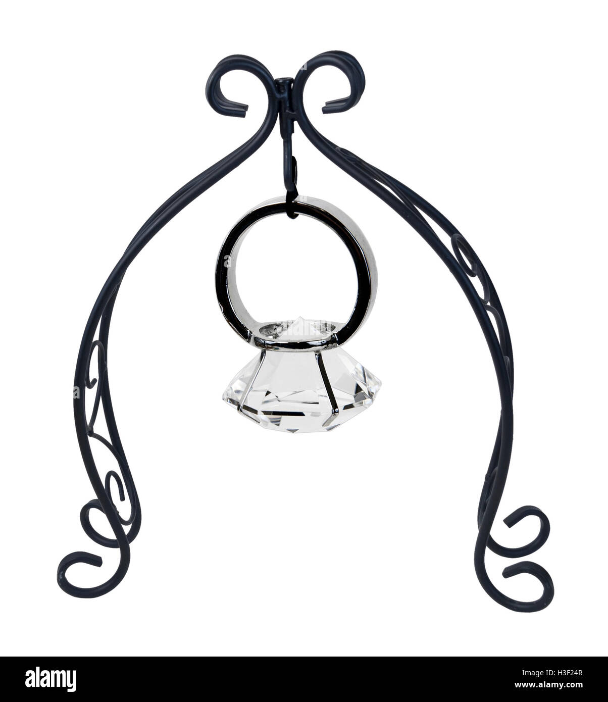 Scrolled stand holding diamond engagement ring - path included Stock ...