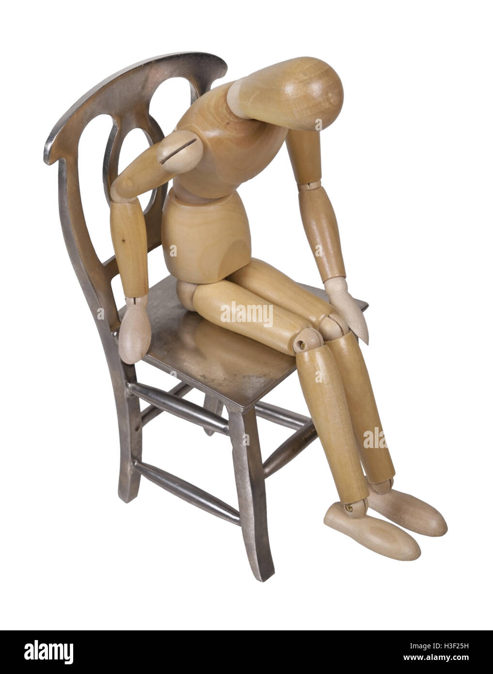 Person Slumped Down on Metal Chair - path included Stock Photo - Alamy