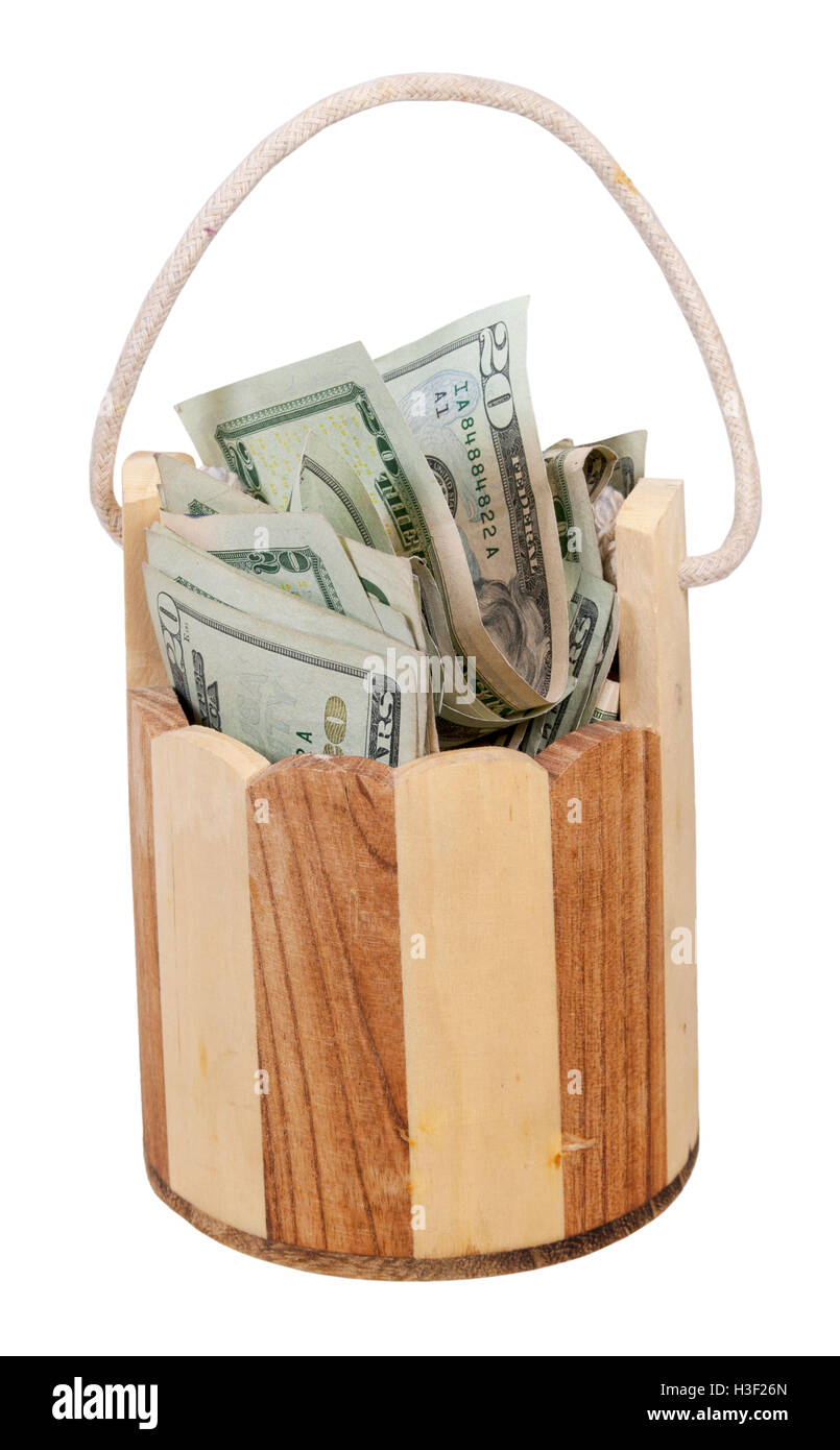 Wishing Well Bucket full of Cash - Path included Stock Photo - Alamy