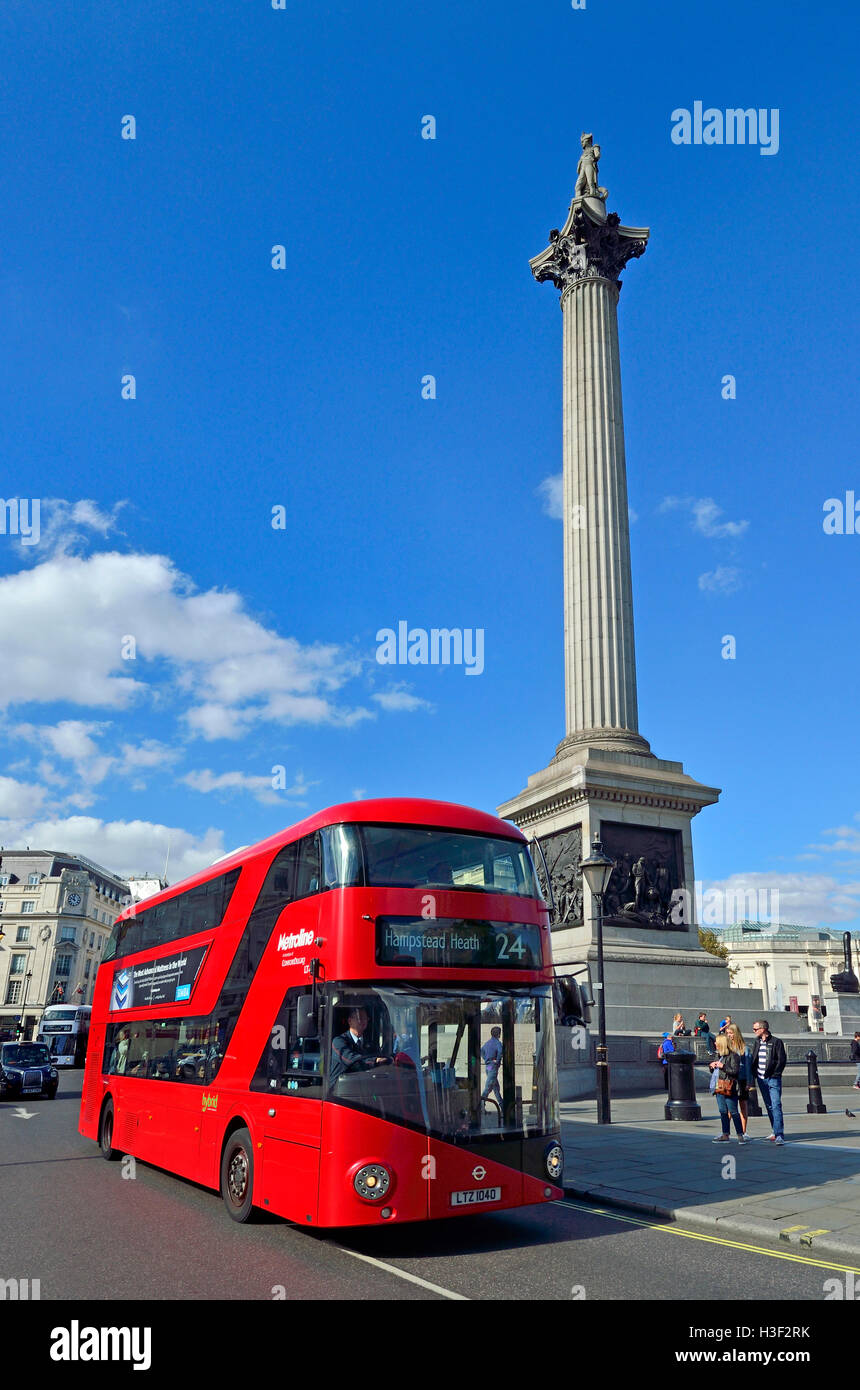 London, England, UK. Trafalgar Square - red double decker bus and ...
