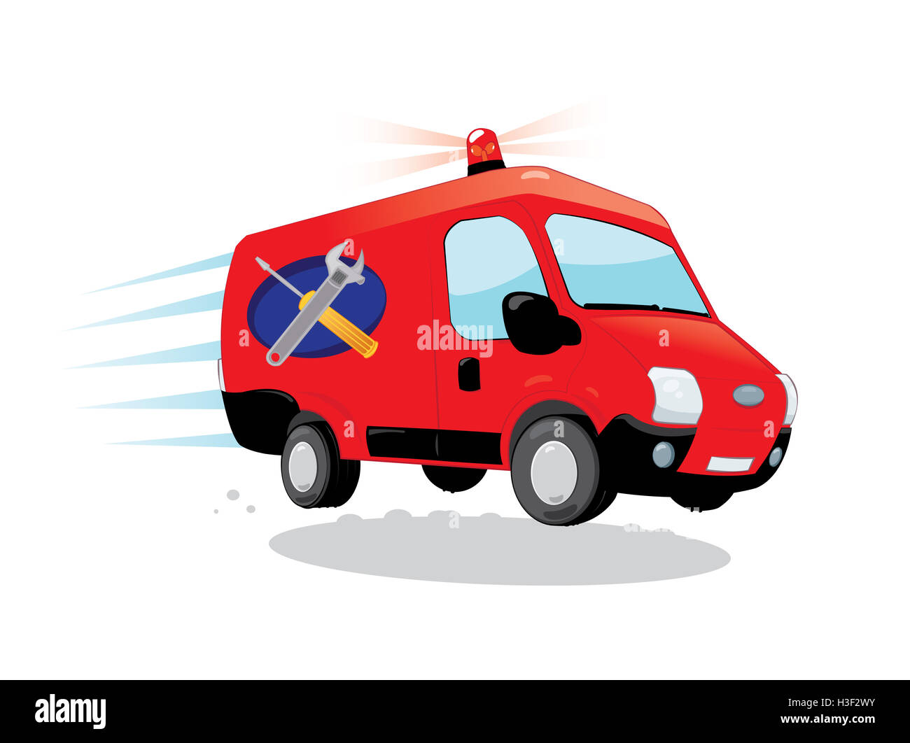 a vector cartoon representing a funny handyman red van with tools logo ...