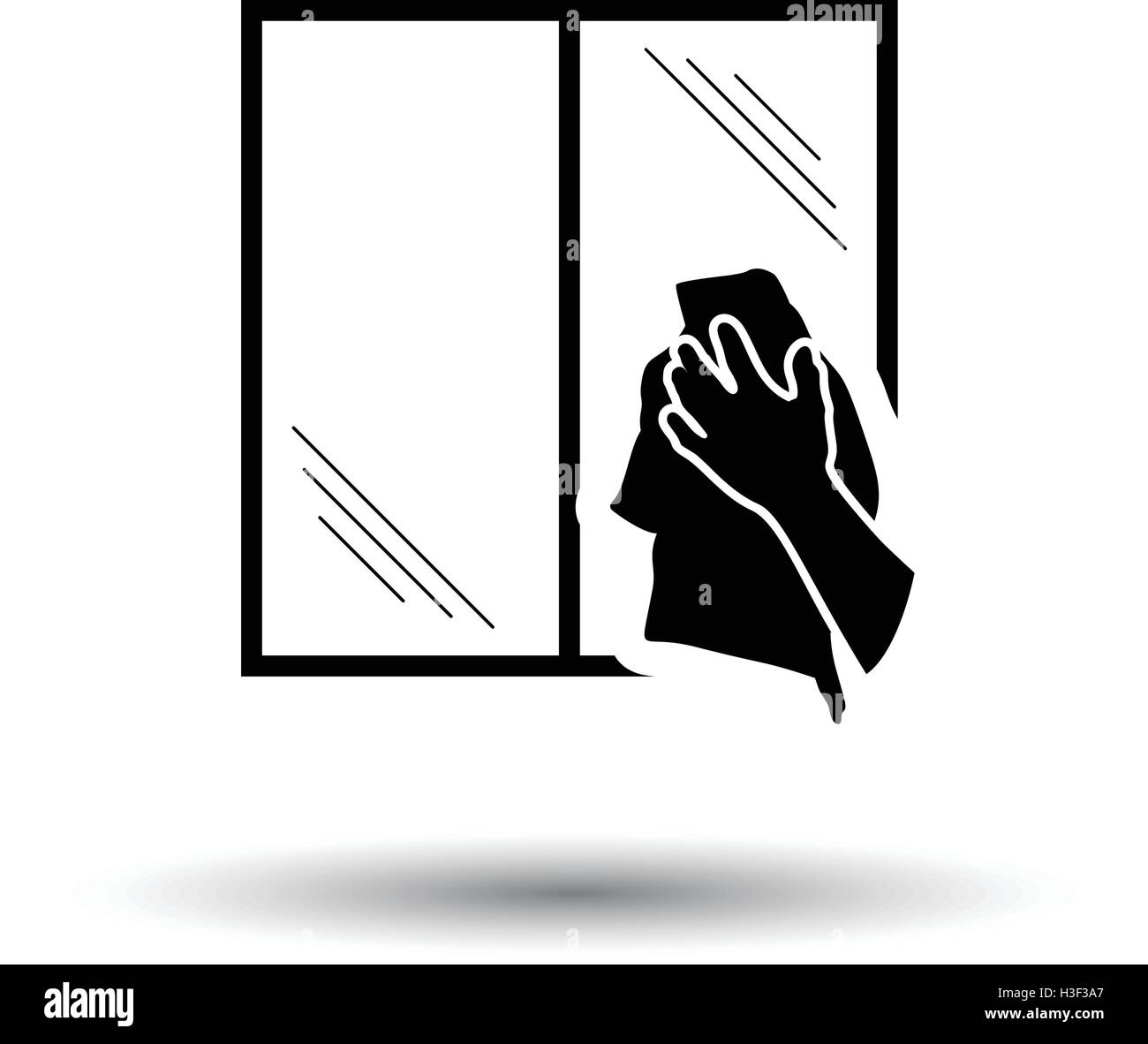 Hand wiping window icon. White background with shadow design. Vector ...