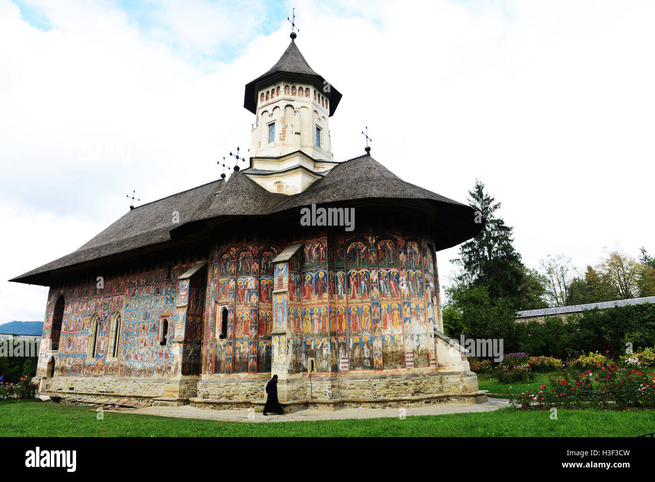 The beautiful painted church at the Moldovita monastery in northern ...