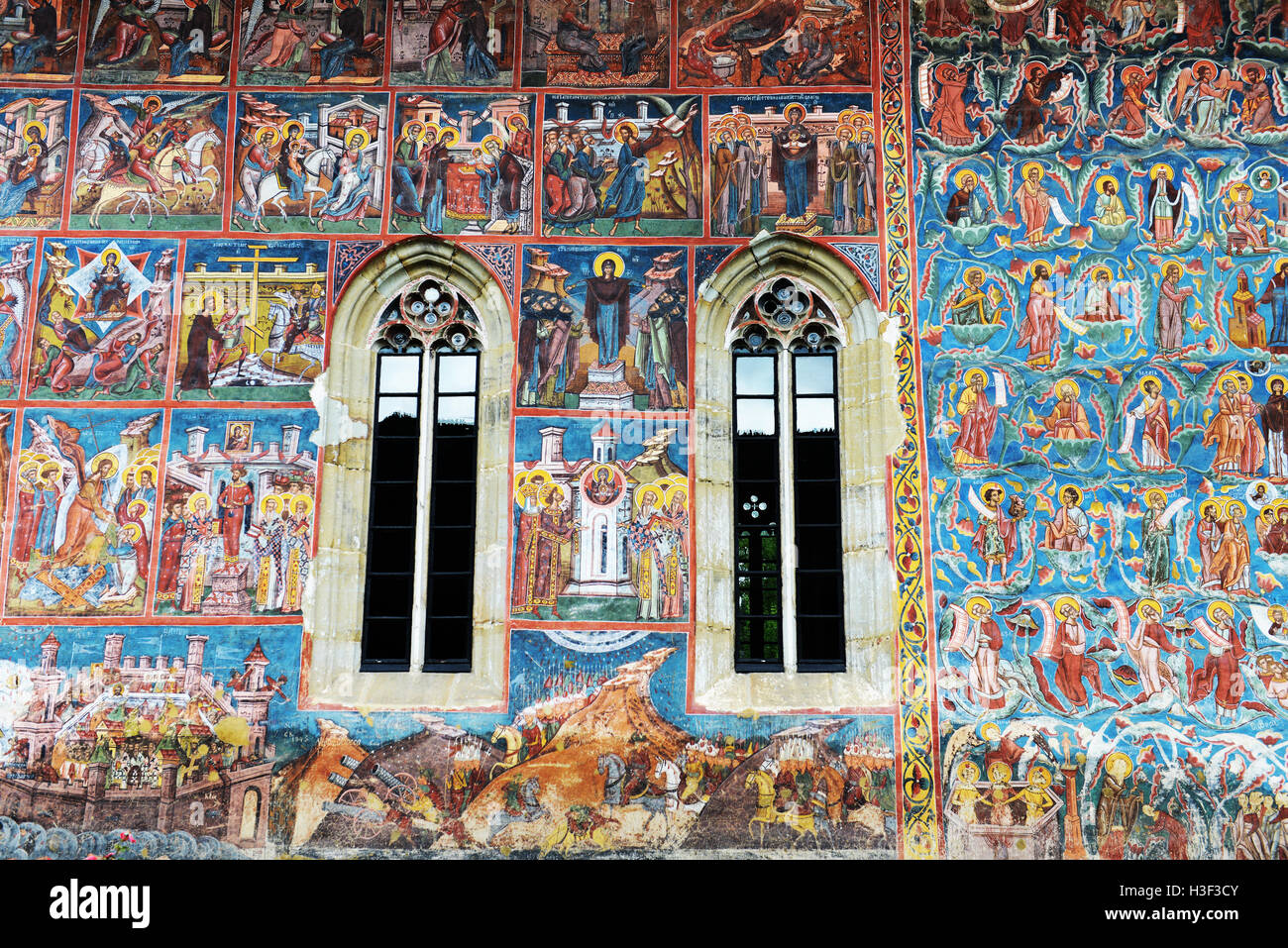 The beautiful painted church at the Moldovita monastery in northern ...
