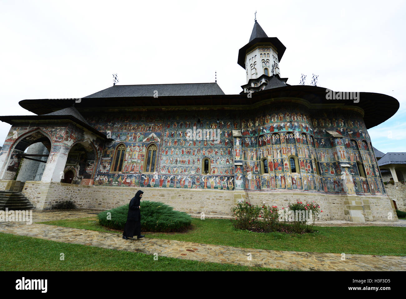 The beautiful painted church at the Sucevita monastery in northern ...