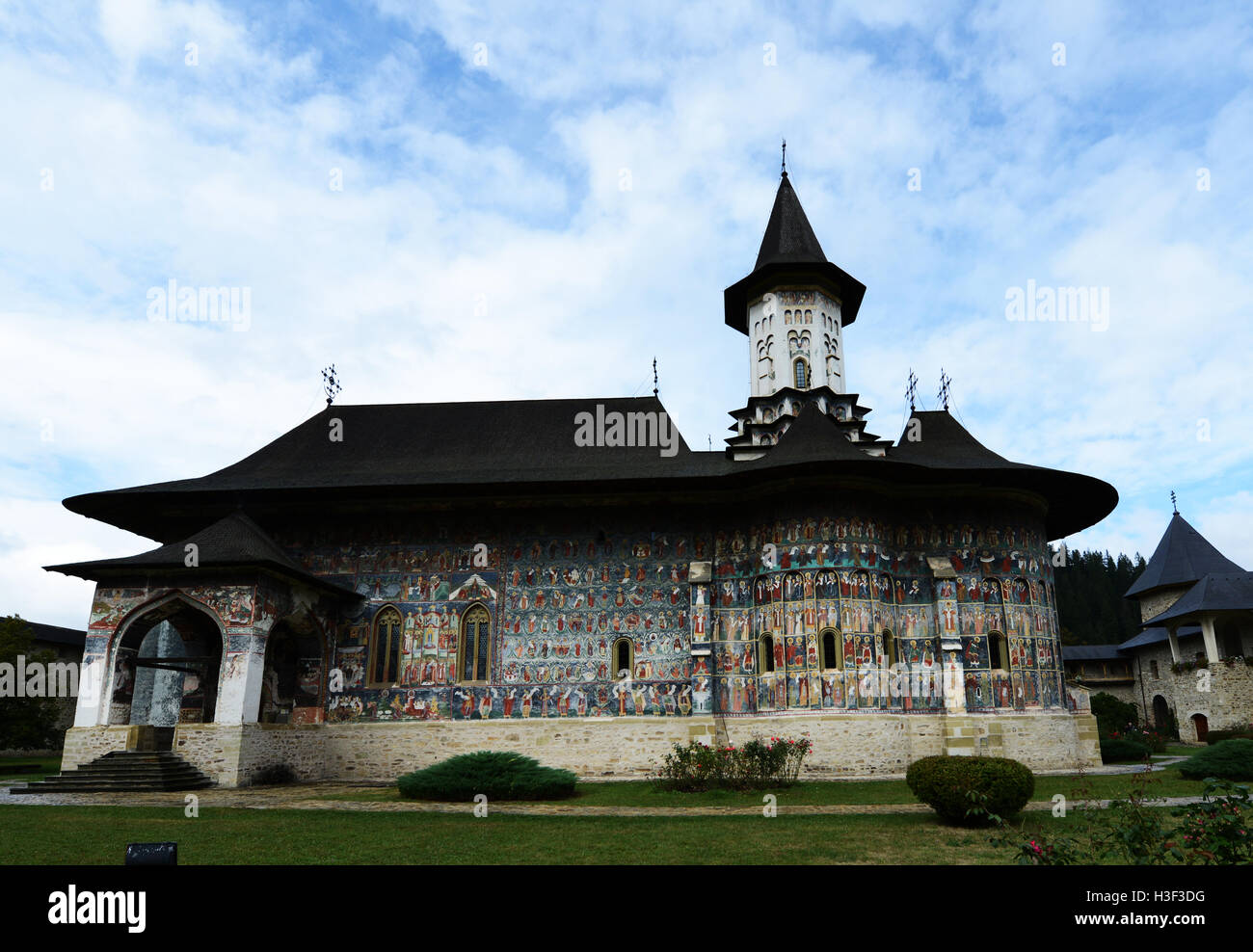The beautiful painted church at the Sucevita monastery in northern ...