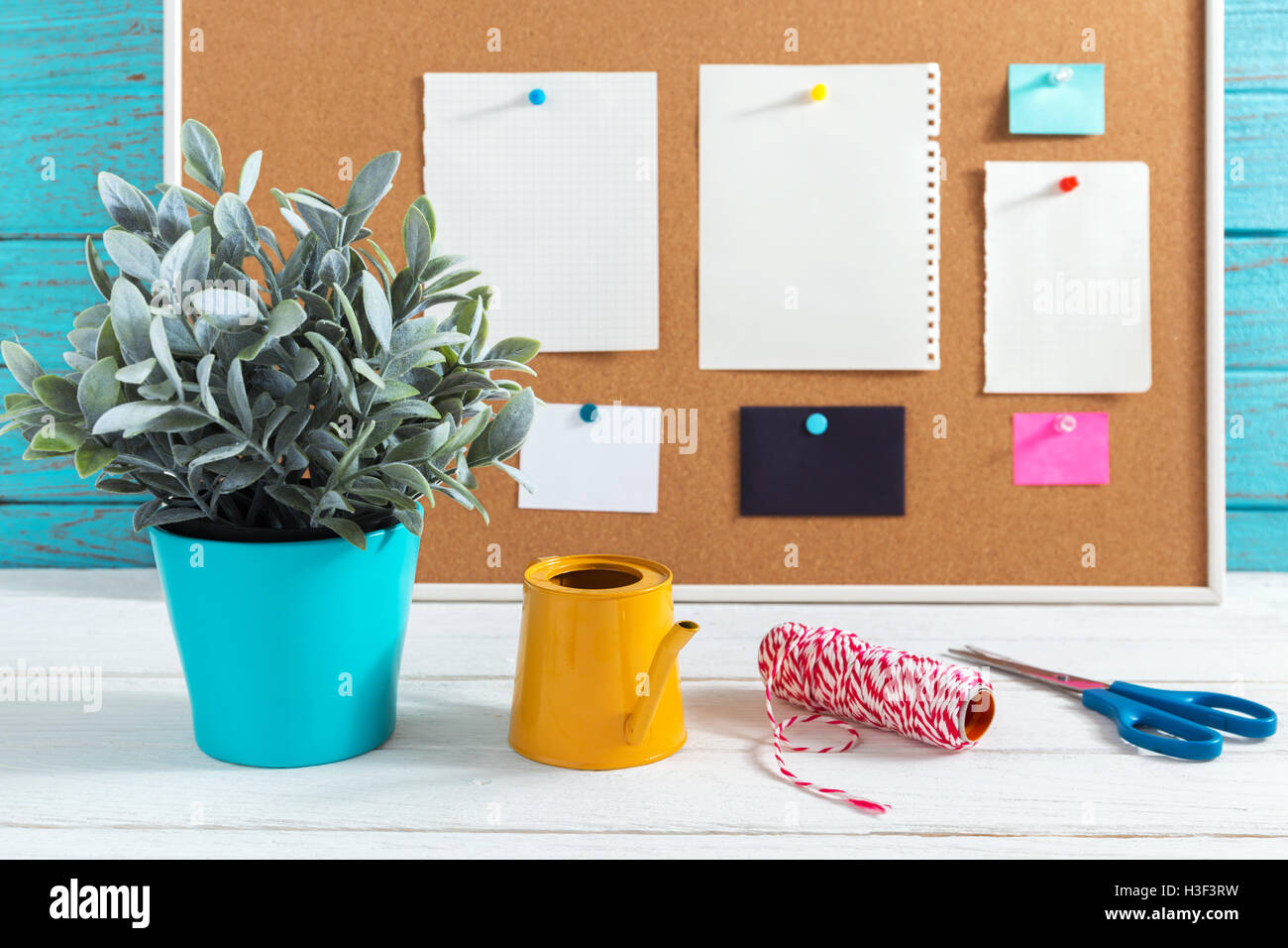 Home decor diy with tools and bulletin board with notepad Stock Photo ...