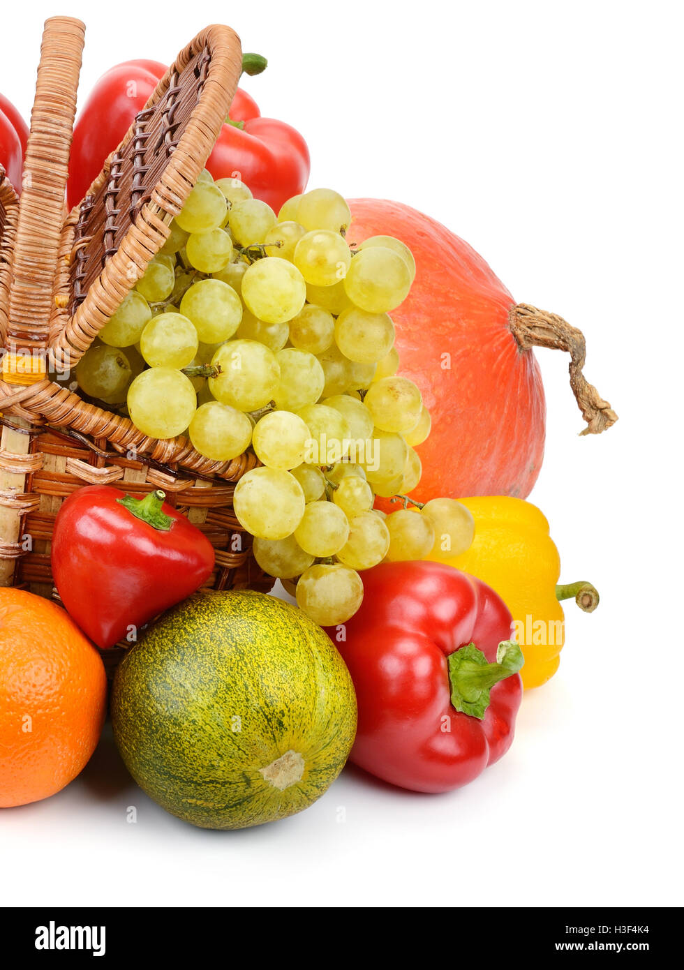 vegetables and fruits in a basket isolated on white background Stock ...