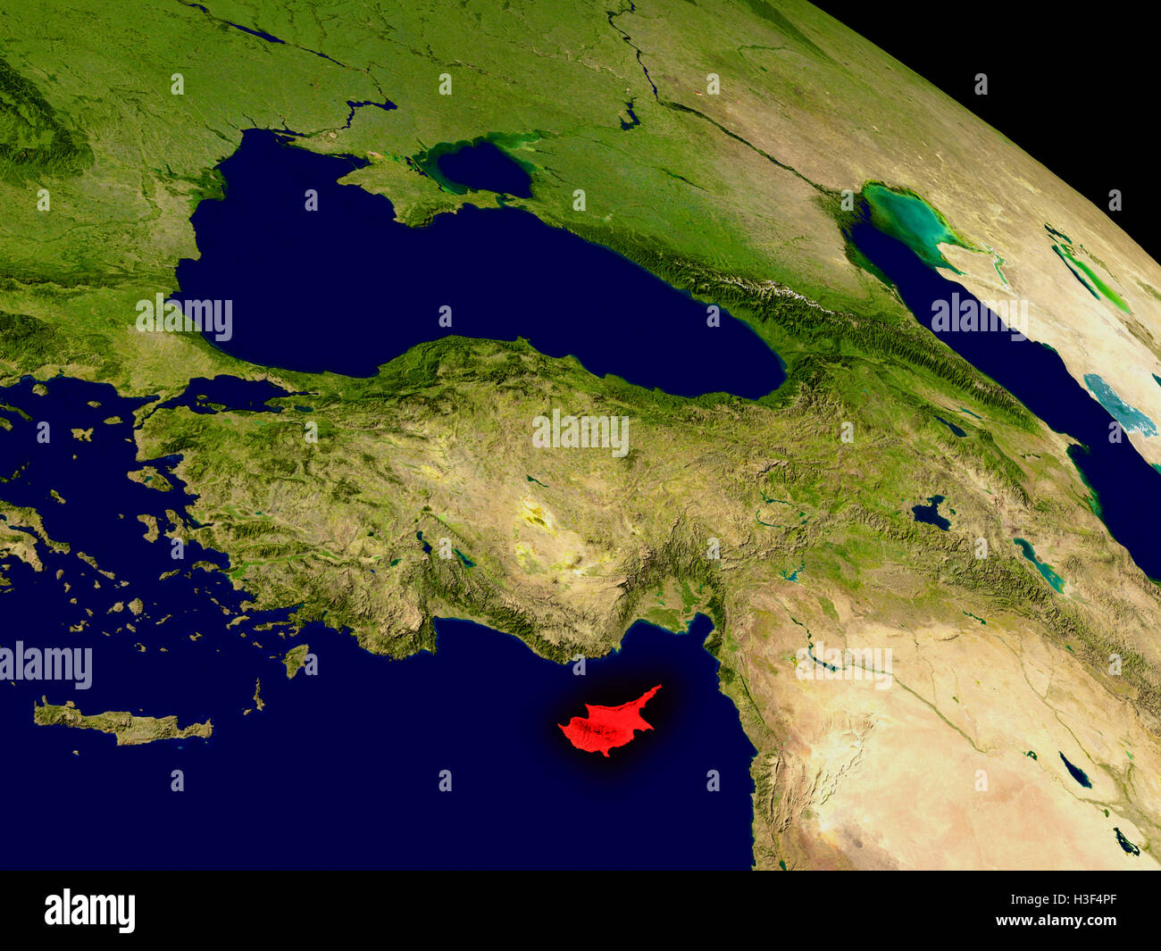 Cyprus from space in red. 3D illustration with highly detailed ...