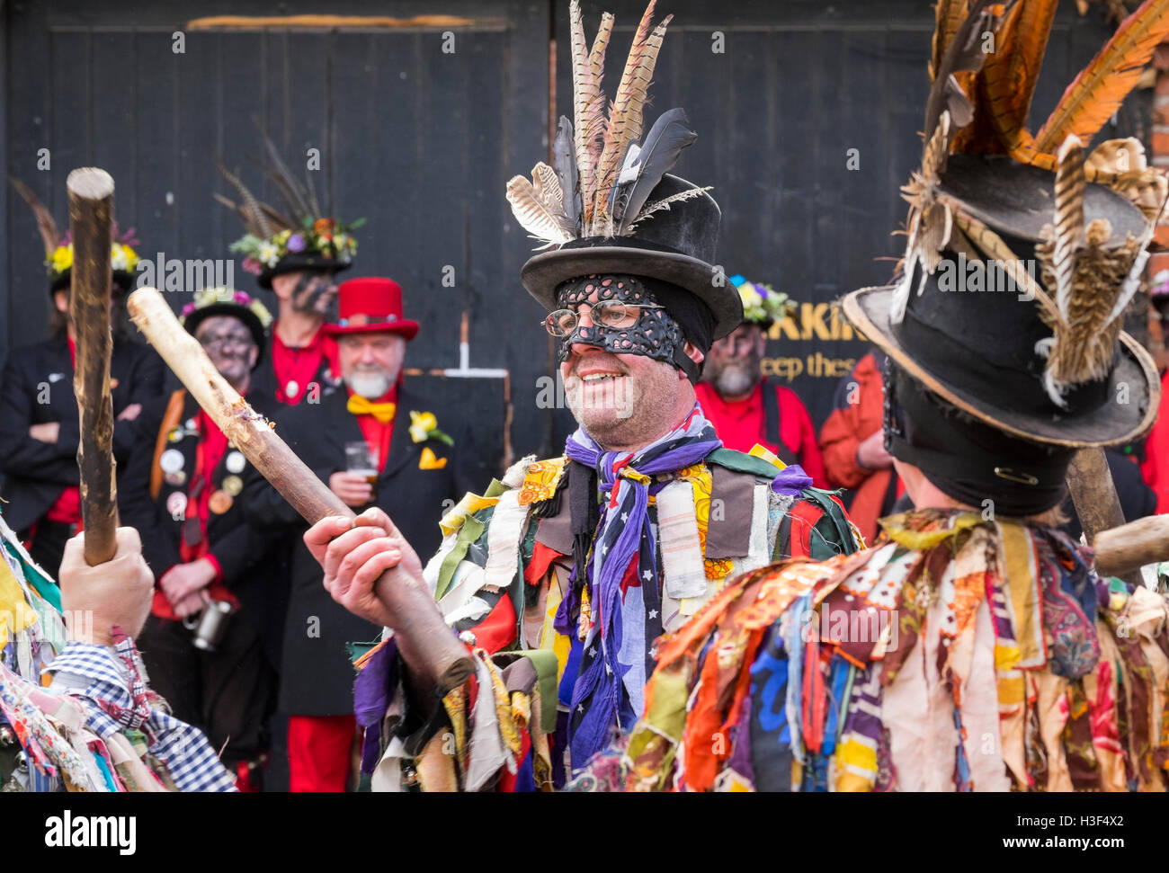 Shropshire Bedlams morris dancers performing at Bishop's Castle Day of ...