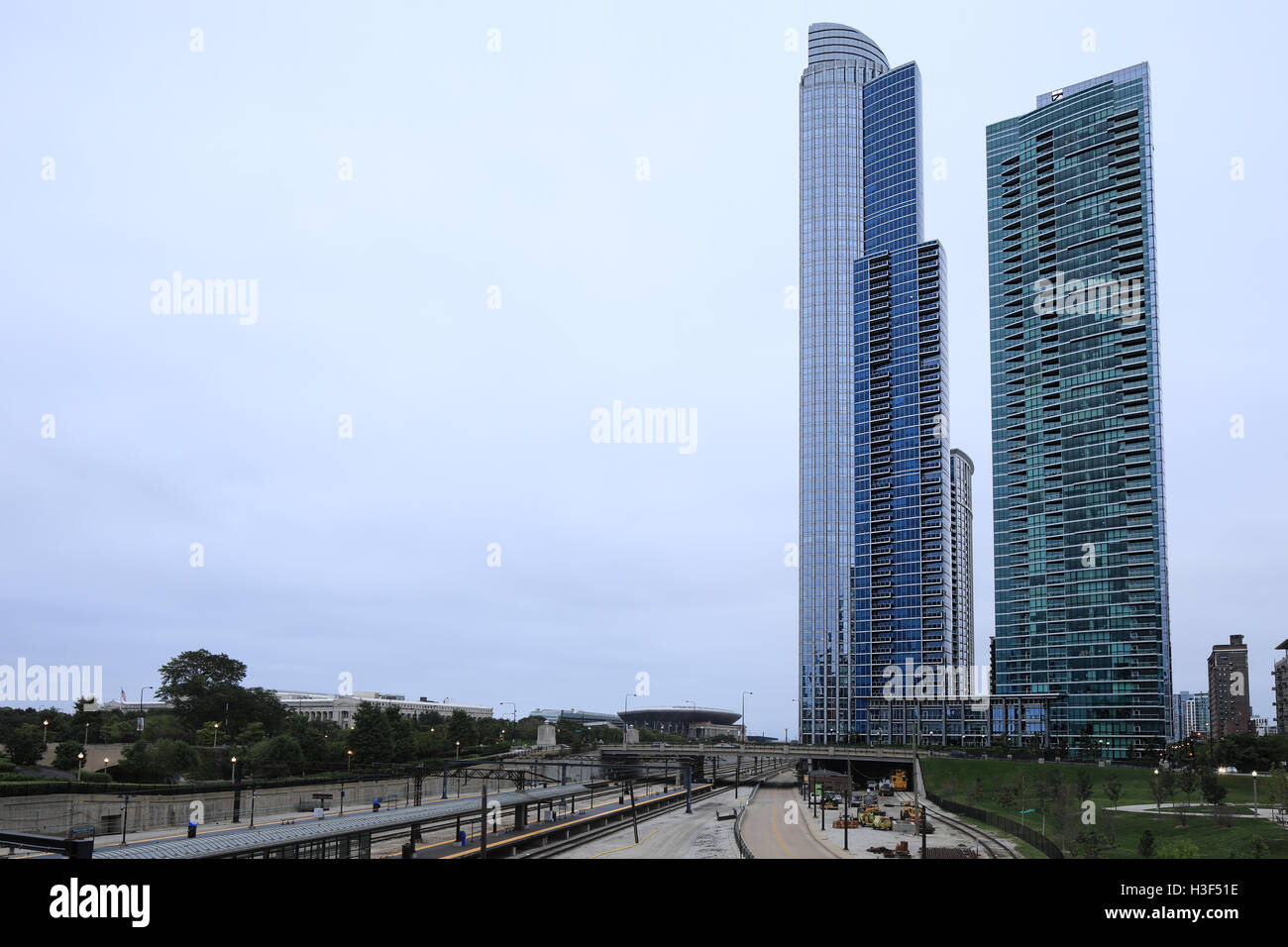 A View of Chicago Skyline with transit in front Stock Photo - Alamy