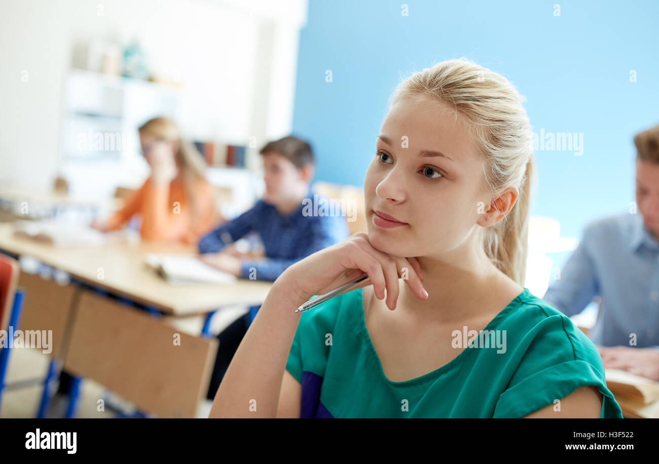 happy student girl at school lesson Stock Photo - Alamy