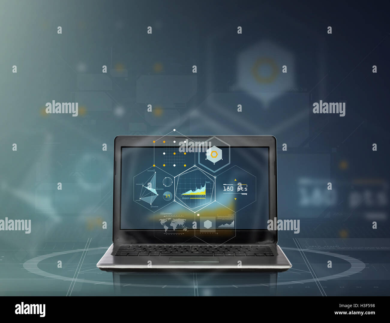 laptop computer with virtual charts Stock Photo - Alamy