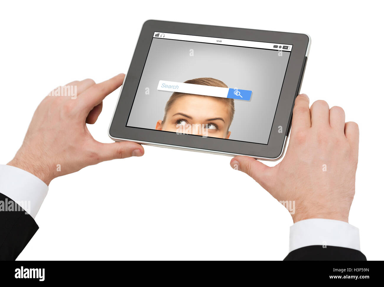 close up of hands holding tablet pc with Stock Photo - Alamy