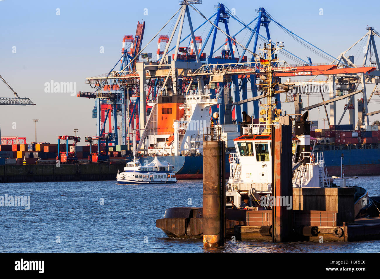 Port of Hamburg, Panoramaview of the Container Port in the early ...