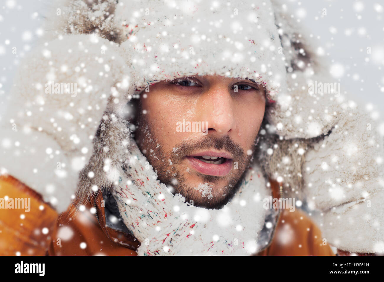 face of man in winter clothes outdoors Stock Photo - Alamy