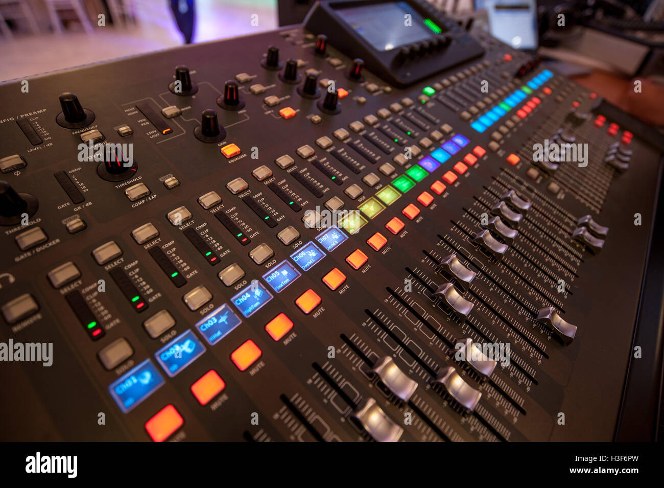 Audio mixer and microphone Stock Photo - Alamy