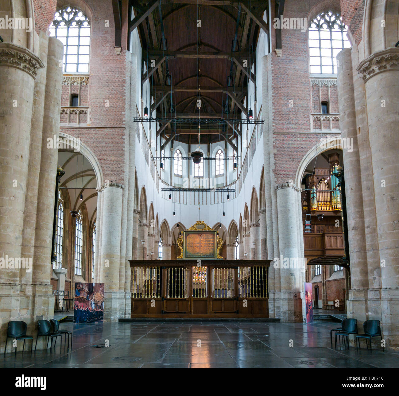 Church interior of Pieterskerk in old town of Leiden, South Holland ...
