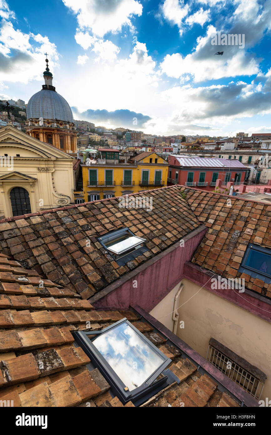 Panorama from the roofs of center of Naples, Italy Stock Photo - Alamy