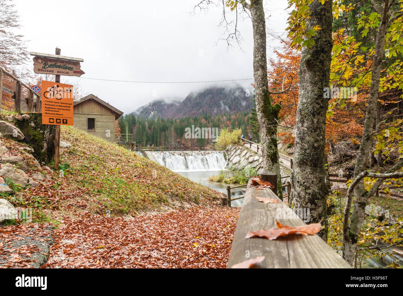 Fall in the italian alps in a misty day Stock Photo - Alamy