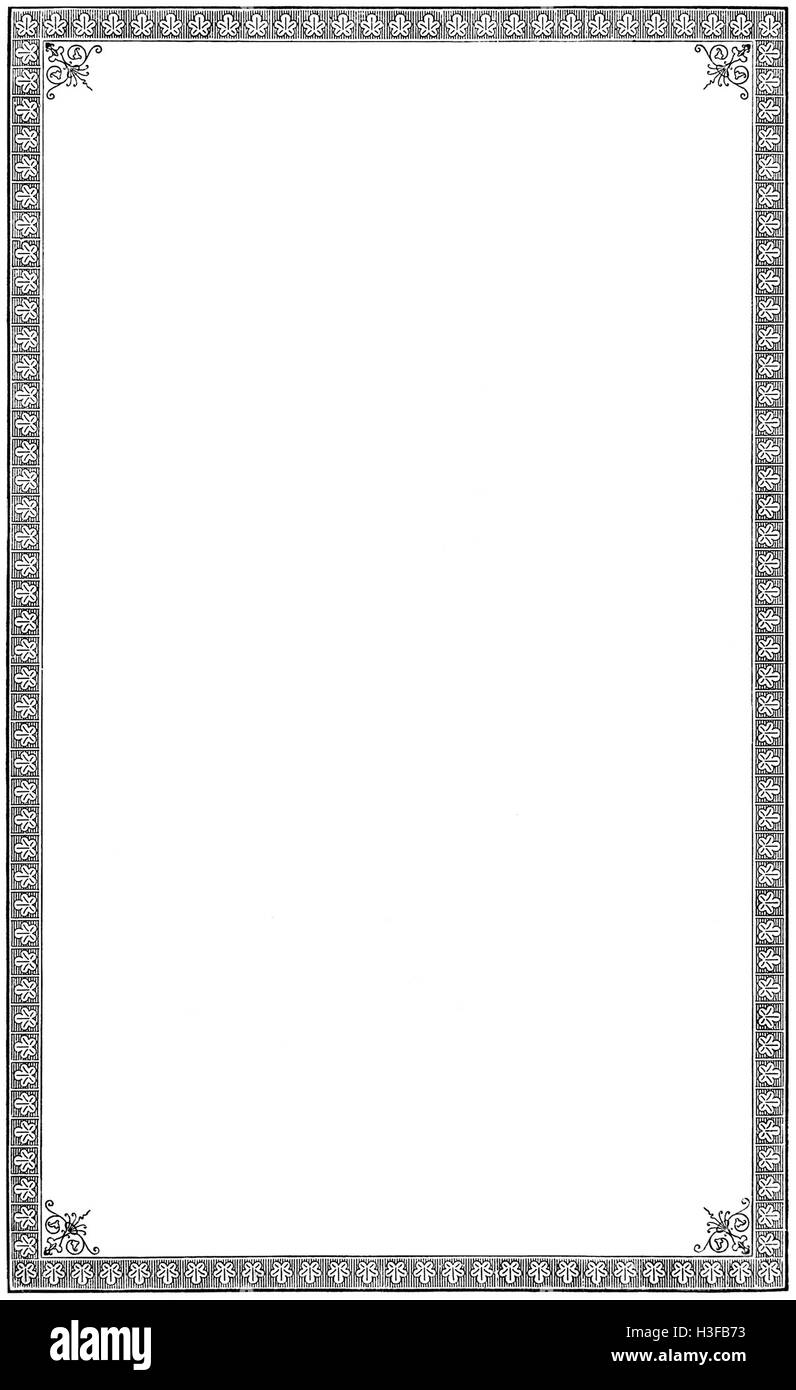 Old aged grungy vintage book vignette engraving, isolated paper sheet ...