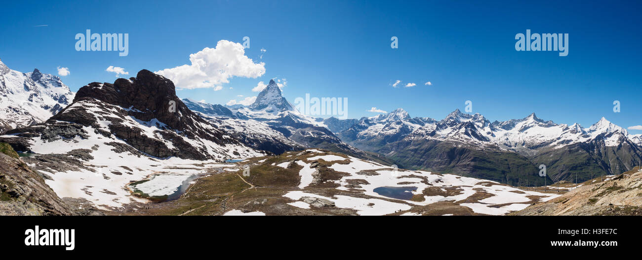 Panorama view of Matterhorn peak in sunny day from gornergrat train ...